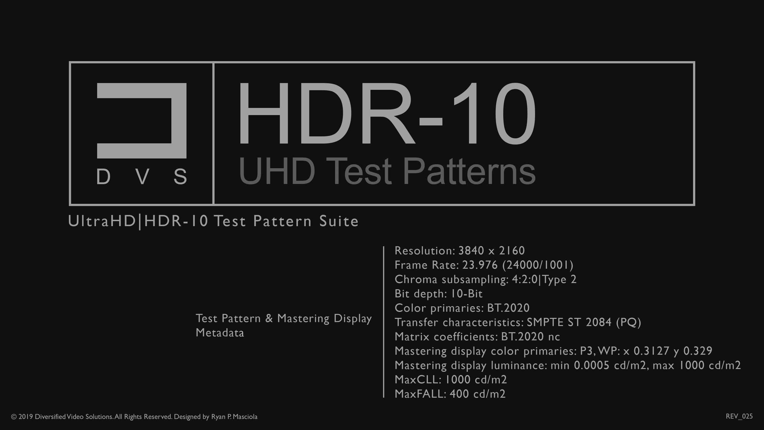 HDR10 UltraHD Test Patterns